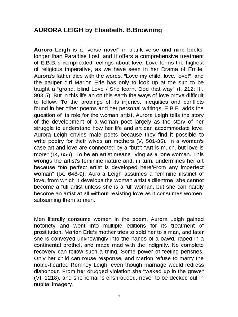 AURORA LEIGH by Elisabeth Unit 4 | PDF | Poetry