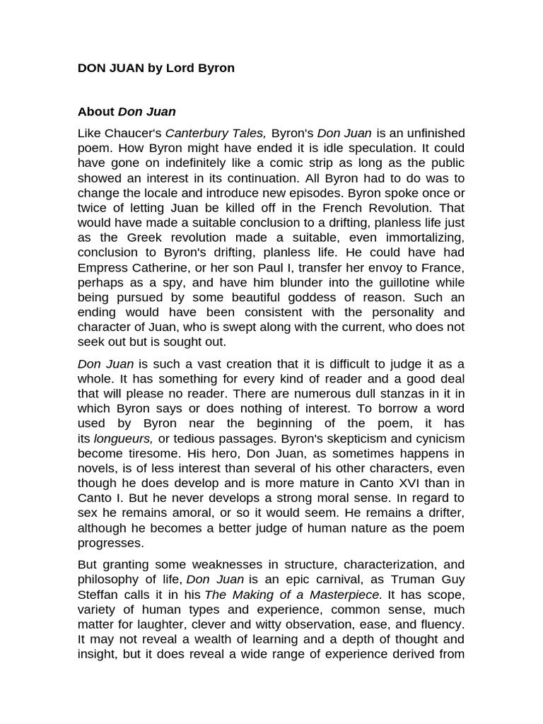 DON JUAN by Lord Byron John Keats Odes Unit 2 | PDF | Lord Byron