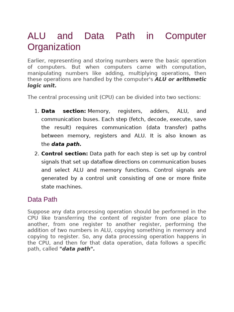 ALU and Data Path in Computer Organization | PDF | Central Processing ...
