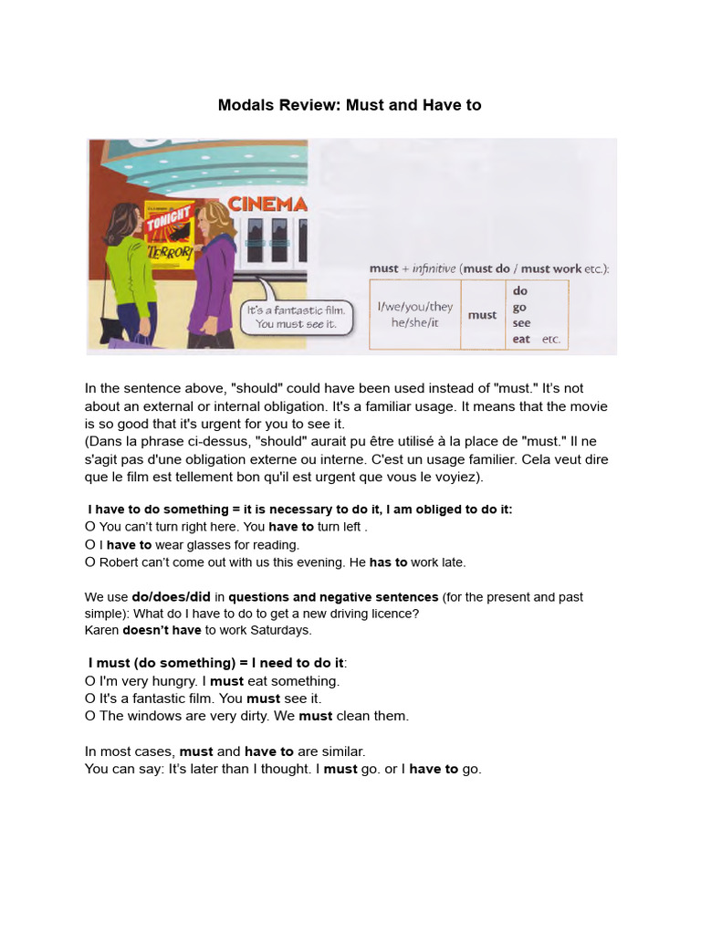 Modals Review - Must and Have To | PDF | Linguistics | Grammar