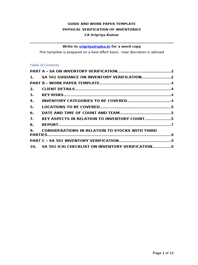 Inventory Verification Report Template | PDF | Audit | Inventory