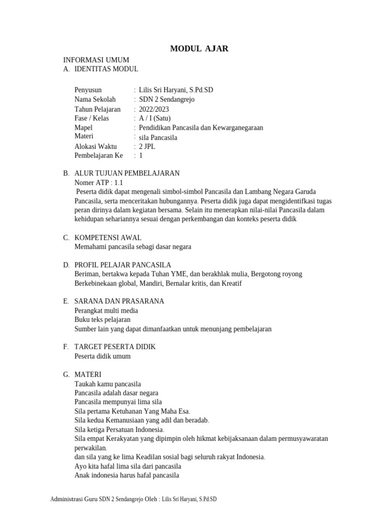 Modul Ajar PKN Kelas 1 | PDF | Kesehatan Holistik