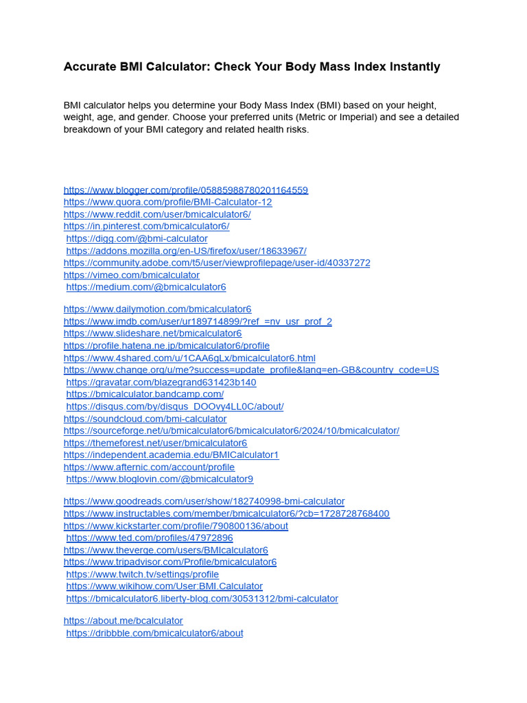 Accurate BMI Calculator - Check Your Body Mass Index Instantly | PDF | Body Mass Index ...