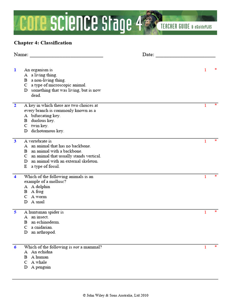 Classification - Questions | PDF | Fish | Invertebrate