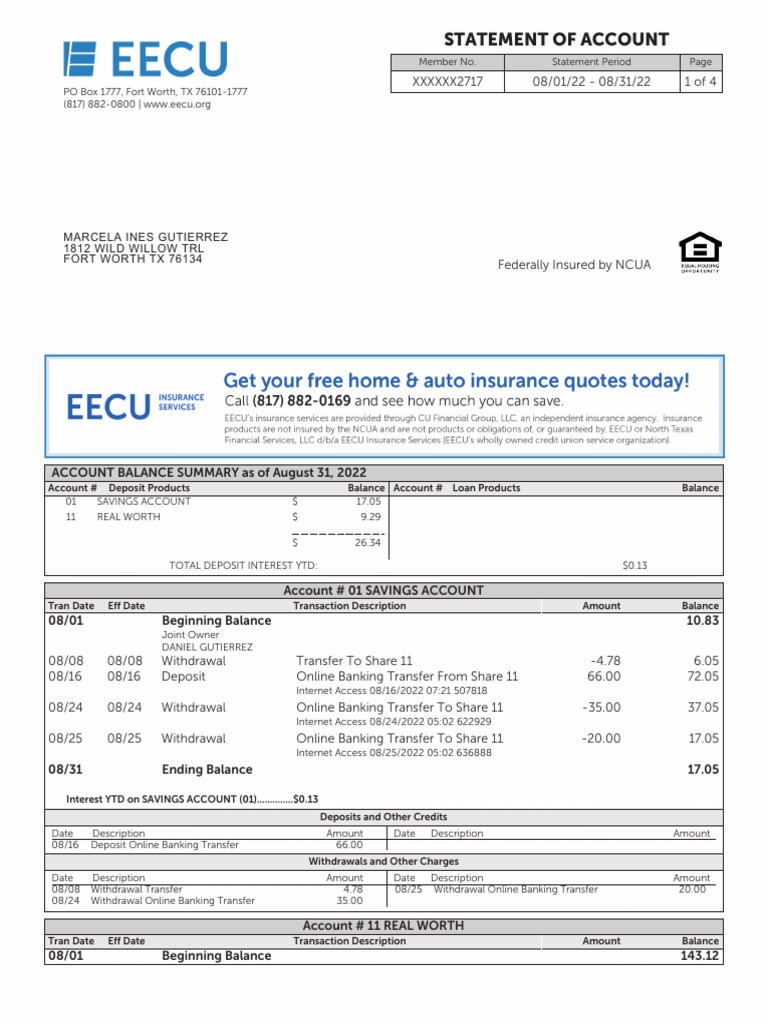 August 2022 Account Statement Summary | PDF | Overdraft | Banking