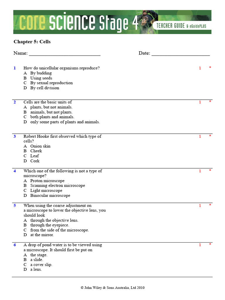 Cells - Questions | PDF | Cell (Biology) | Microscope