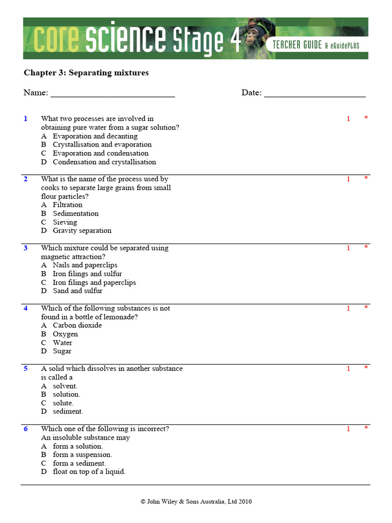 Separating Mixtures - Questions | PDF | Filtration | Water