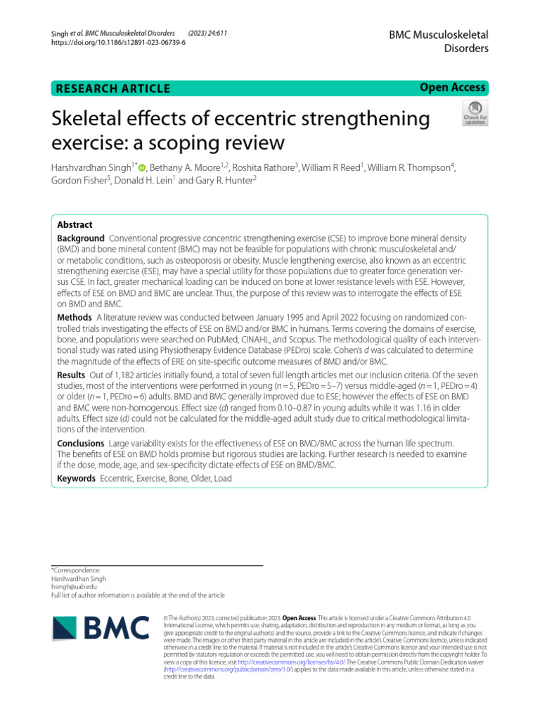 Skeletal Effects of Eccentric Strengthening Exercise A Scoping Review ...