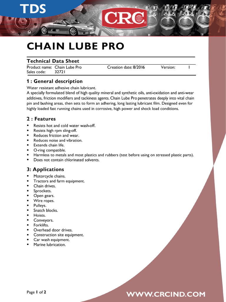 CRC Chain Lube TDS (En) | PDF