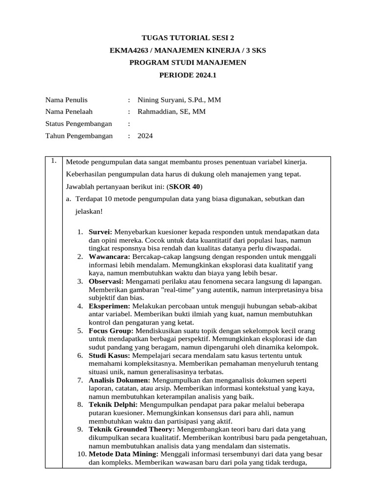 Tugas Manajemen Kinerja Sesi 2 | PDF