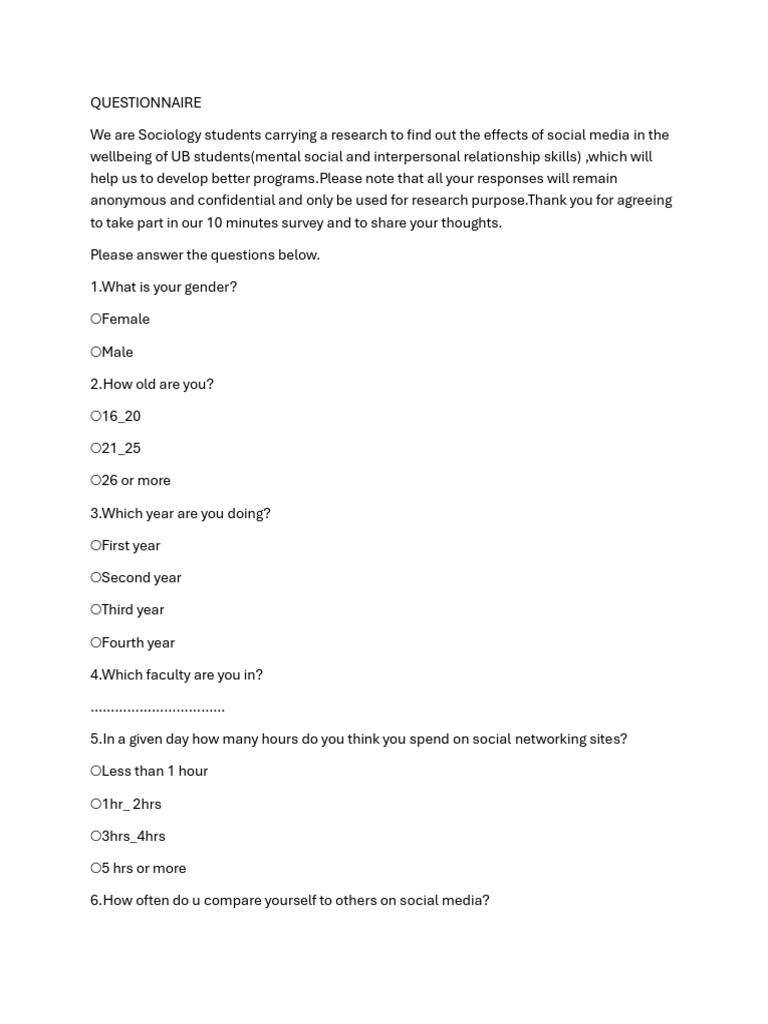 Questionnaire 1 | PDF | Career & Growth | Self-Improvement