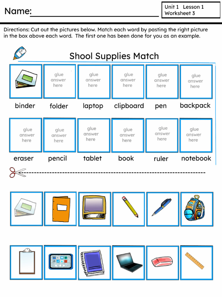 WS3L1 - School Supplies (Match) | PDF