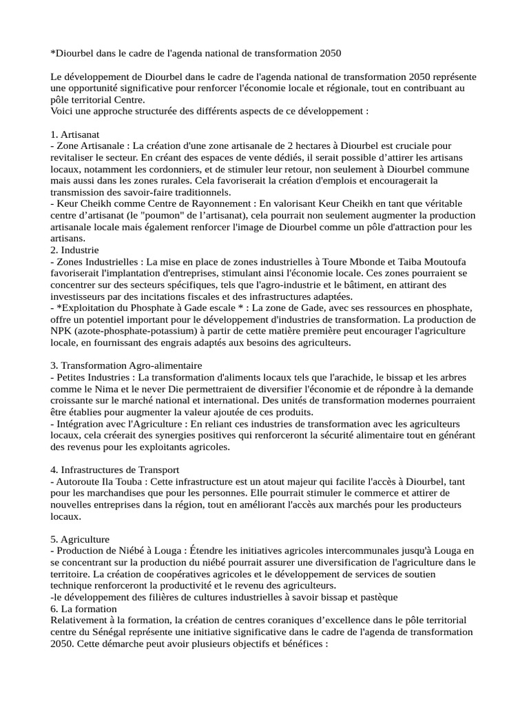 Développement durable de Diourbel 2050 | PDF | Agriculture ...