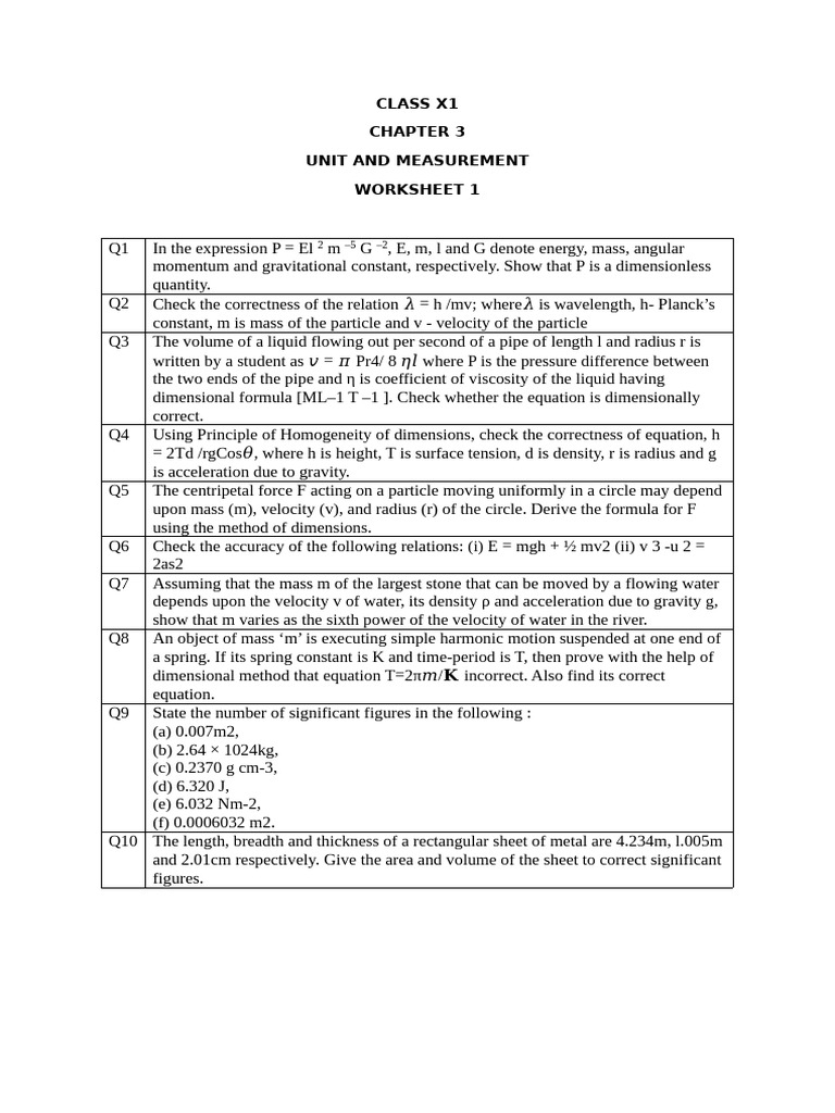 2.worksheet-1 - Unit and Measurement | PDF | Social Science