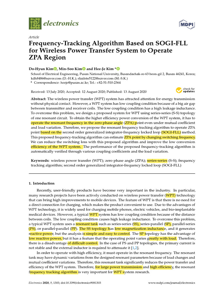 Frequency Tracking Algorithm Based On SOGI FLL For Wireless Power Transfer System To OperateZPA ...