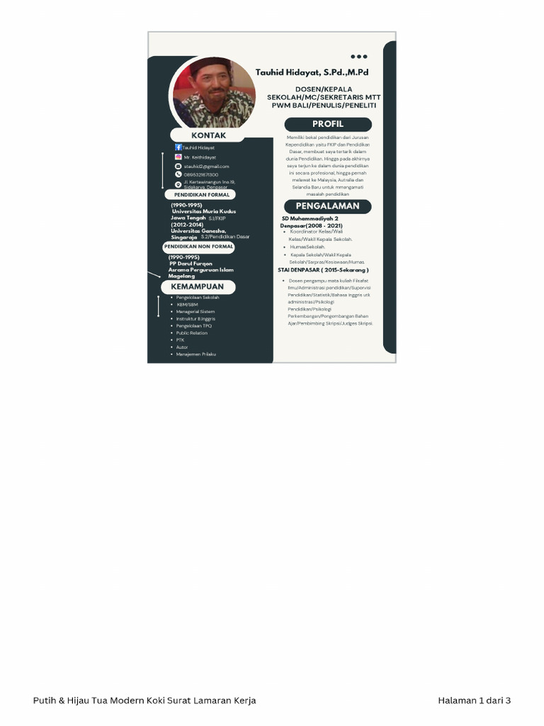 Putih & Hijau Tua Modern Koki Surat Lamaran Kerja | PDF
