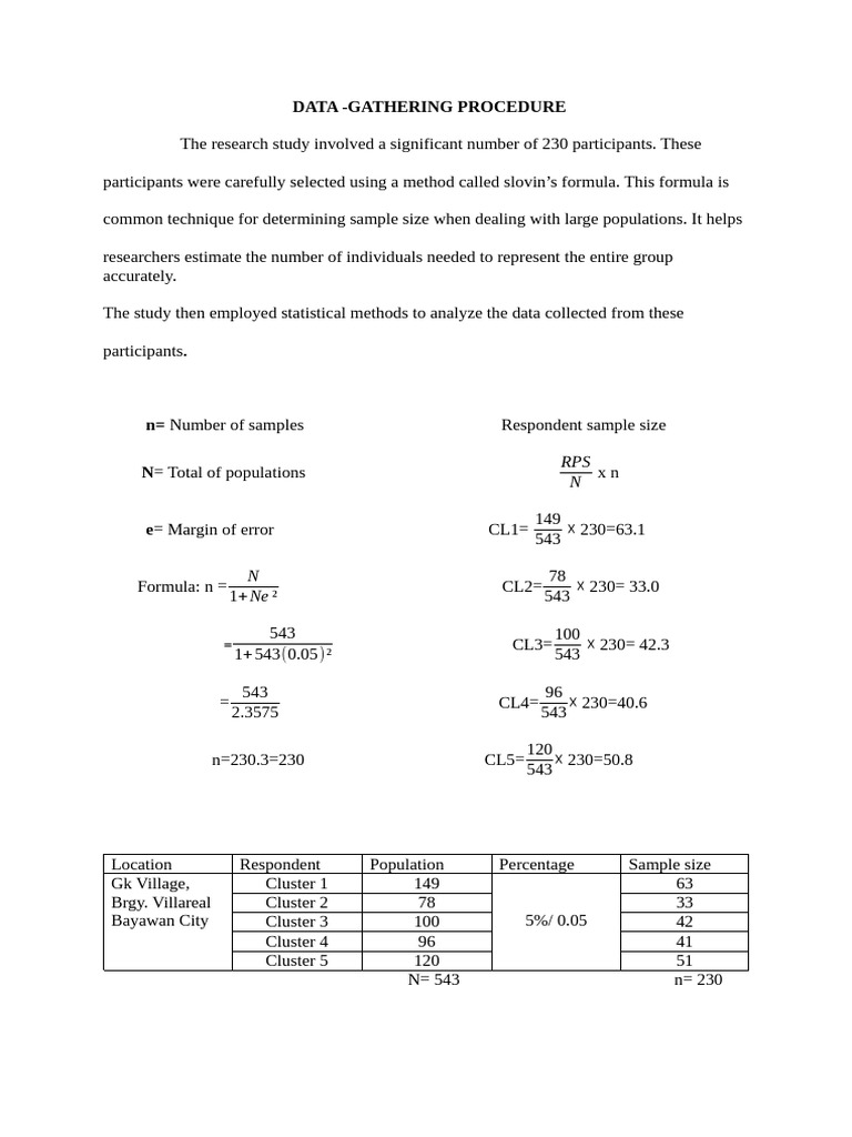 Data Gathered Procedure Final | PDF | Sampling (Statistics ...