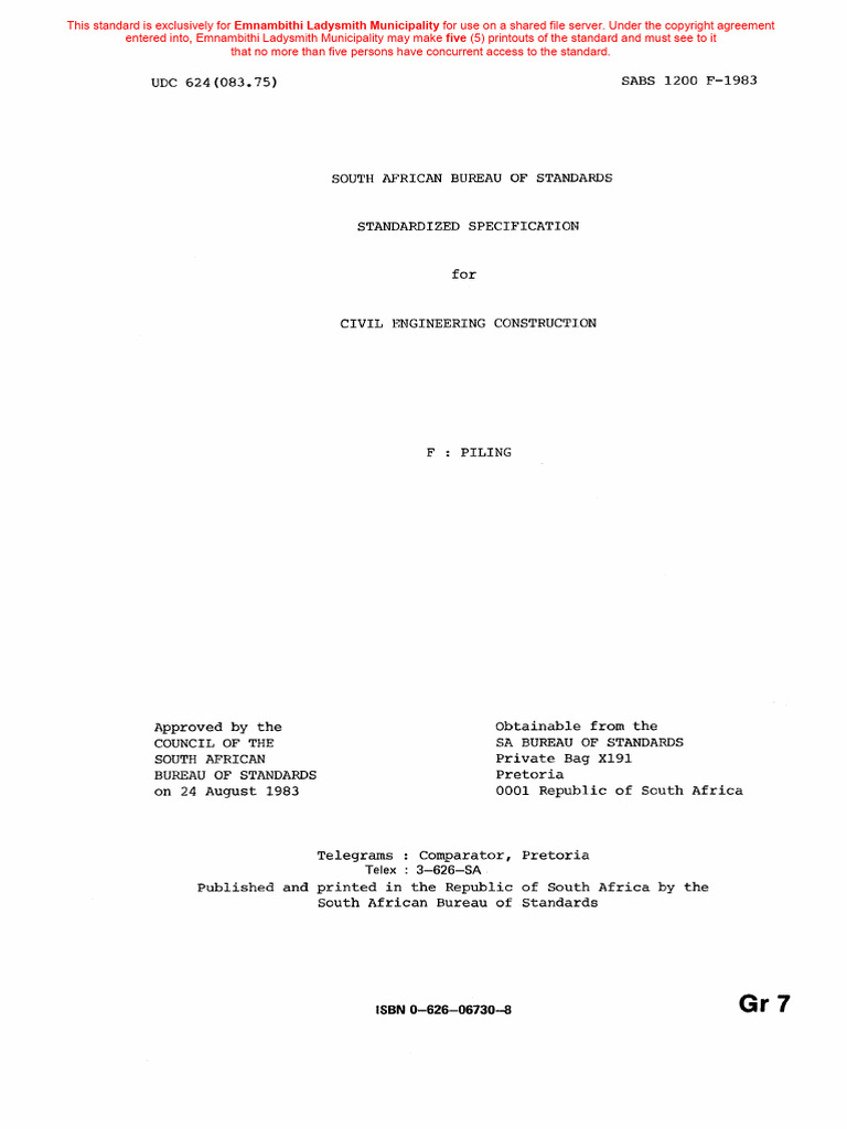 SABS 1200 F: Piling Standard PDF | PDF | Deep Foundation ...