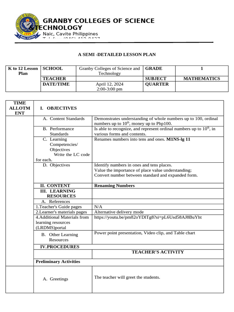 Bseebsem Lesson Plan Format Final | PDF | Lesson Plan | Teachers