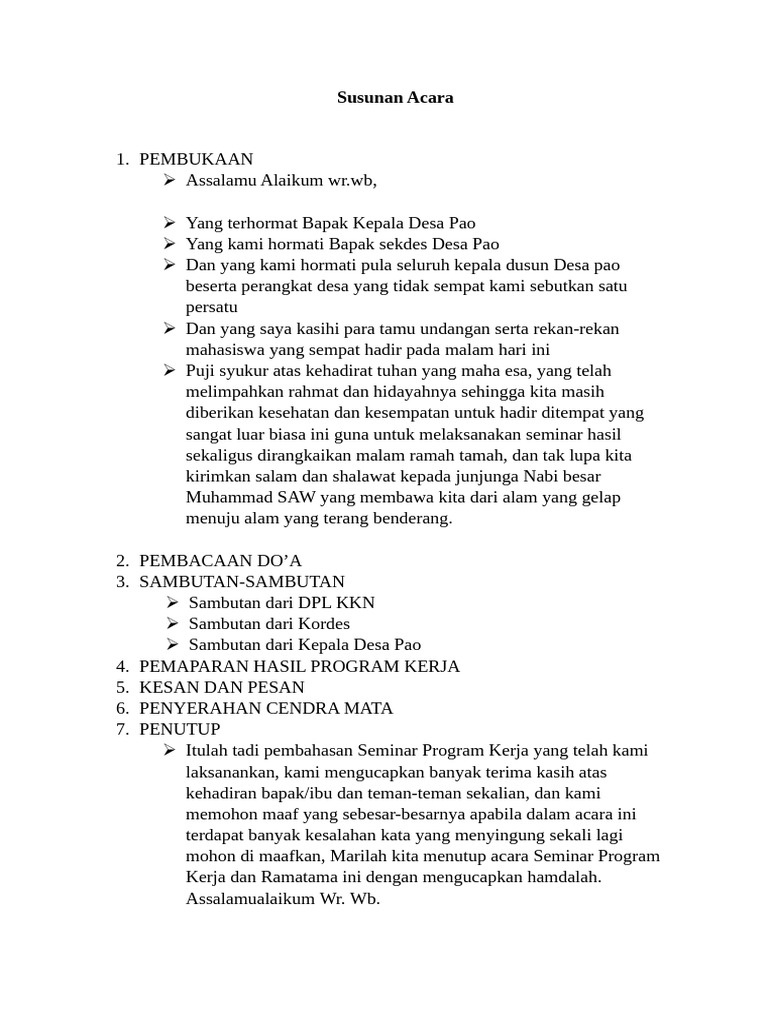 Susunan Acara Seminar Program Kerja | PDF