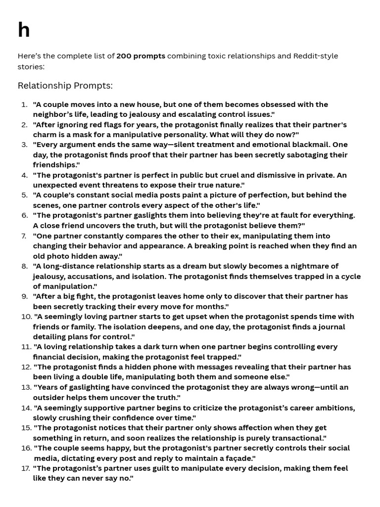 200 redit story Prompts | PDF | Intimate Relationships | Jealousy