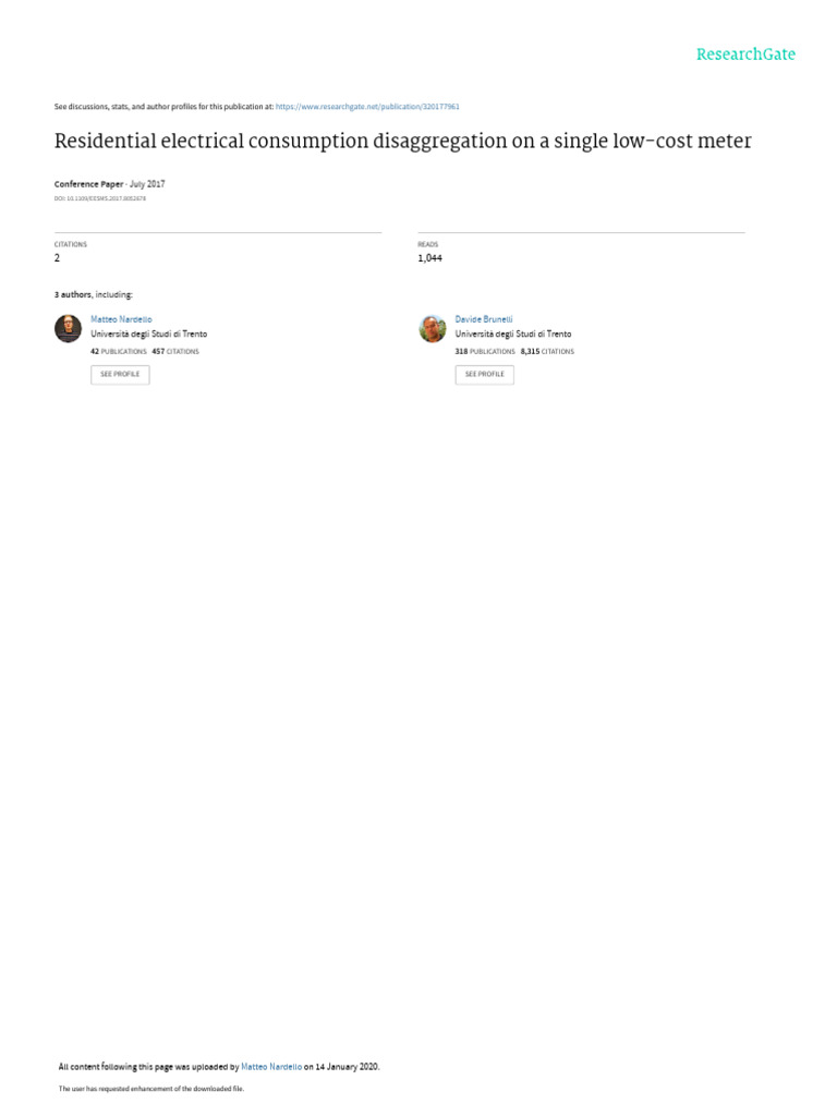 Residential Electrical Consumption Disaggregation On A Single Low Cost Meter Pdf Cluster