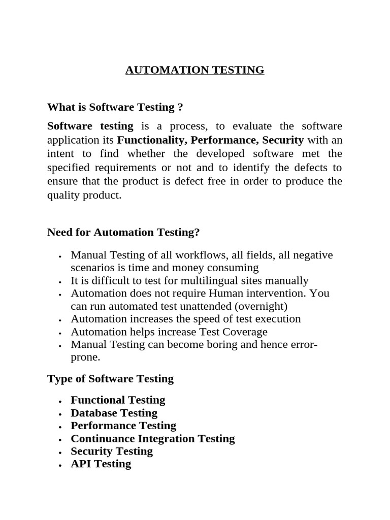 Complete Automation Testing Pdf Software Testing Selenium Software