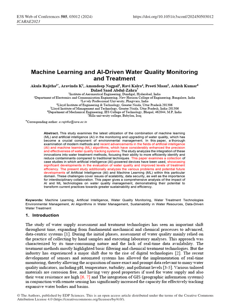 Machine Learning and AI-Driven Water Quality Monit | PDF | Internet Of ...