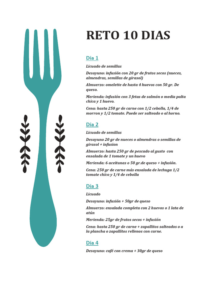 Menu Reto 10 Dias | PDF | ensalada | Almuerzo