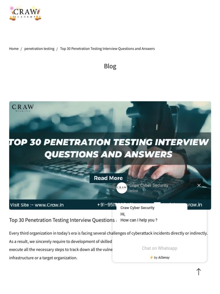 Top 30 Penetration Testing Interview Questions and Answers - Craw ...