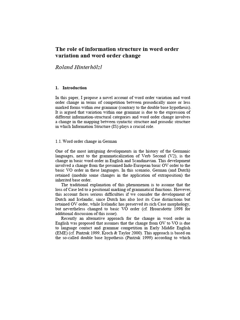 The Role of Information Structure in Word Order Variation and Word ...