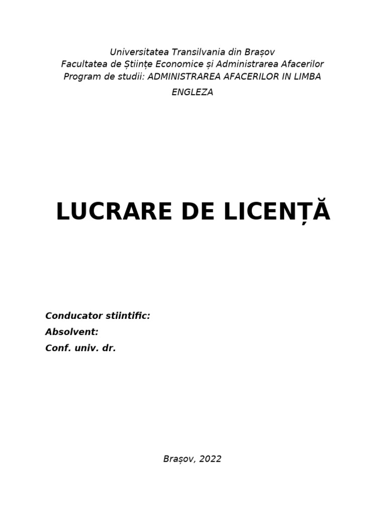 Model Lucrare de Licenta Universitatea Transilvania Din Brașov | PDF ...