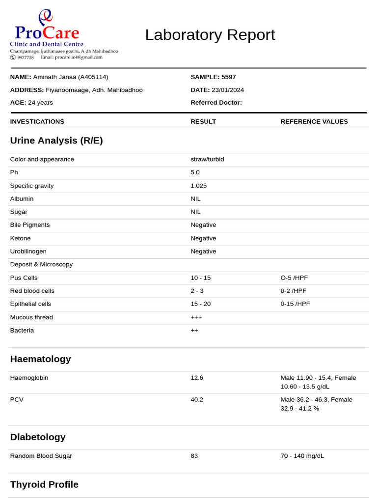 Procare Lab Report 2024 01 23 08 57 16 | PDF