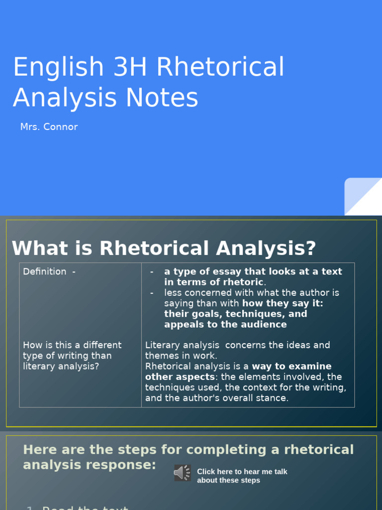 English 3H Rhetorical Analysis Notes: Mrs. Connor | PDF | Rhetoric | Logic