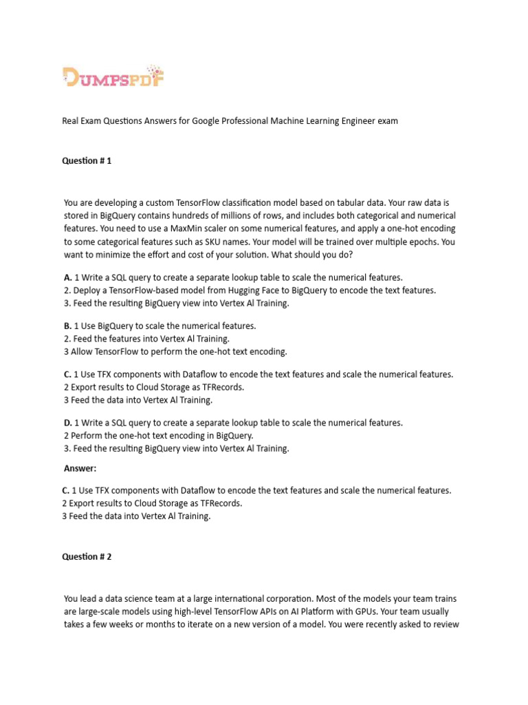 Professional Machine Learning Engineer Exam Questions | PDF | Cloud ...