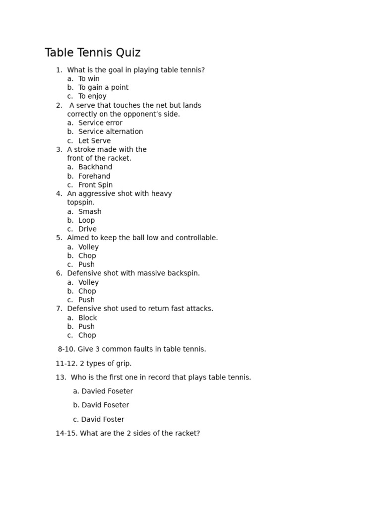 Table Tennis Enthusiast Quiz | PDF | Sports & Recreation
