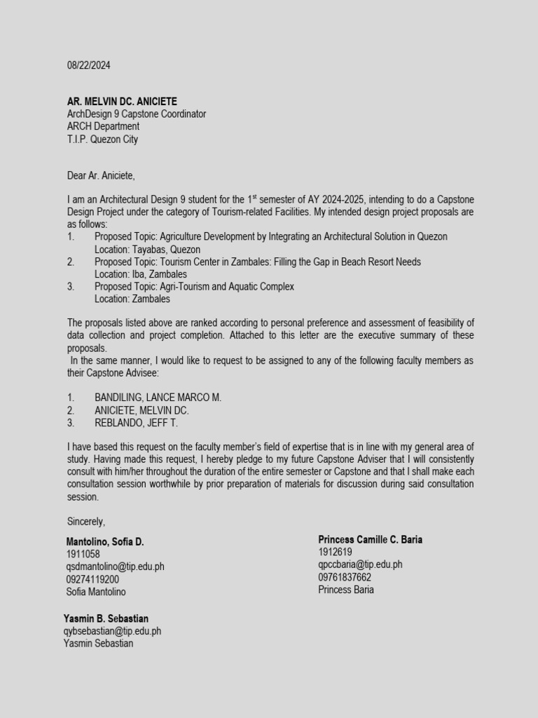 ArchDesign9 - Adviser Application Letter | PDF