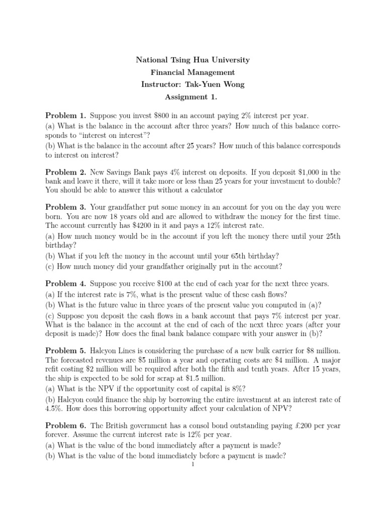 FM_Assgt_1 | PDF | Interest | Present Value FM_Assgt_1 | PDF | Interest | Present Value