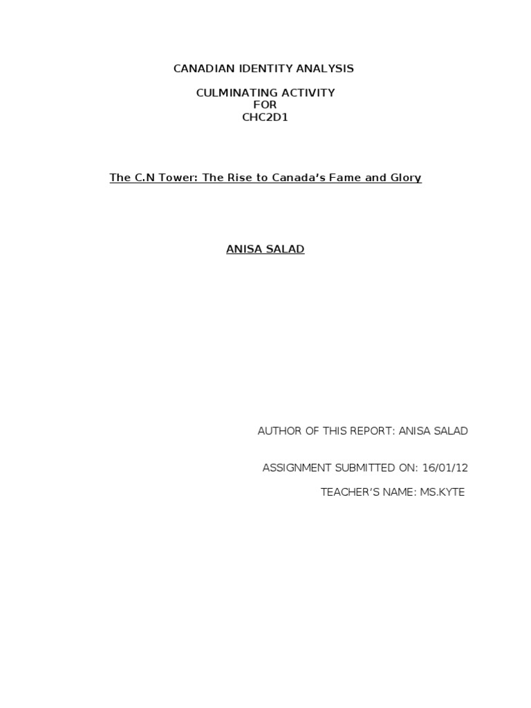 Canadian Identity Analysis Culminating Activity FOR CHC2D1: Author of ...