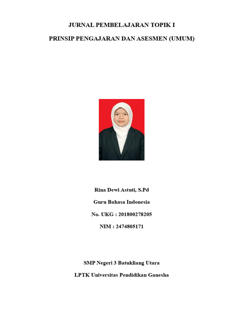 Jurnal Pembelajaran Topik 1 Prinsip Pengajaran Dan Asesmen (Umum) Rina Dewi Astuti | PDF ...
