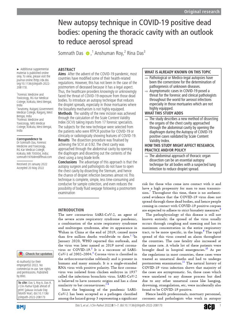 Autopsy Technique in COVID 19 Dead Bodies | PDF | Autopsy | Abdomen