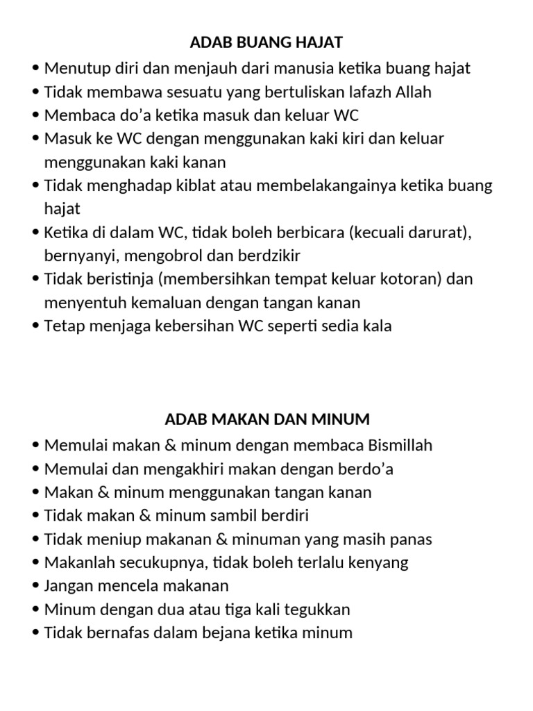 Adab Buang Hajat Dan Ketika Di Kamar Mandi | PDF