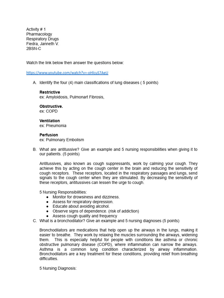 FIEDRA Activity 1 Midterm Respiratory Medication AY 24 25 20241031084016 | PDF | Self ...