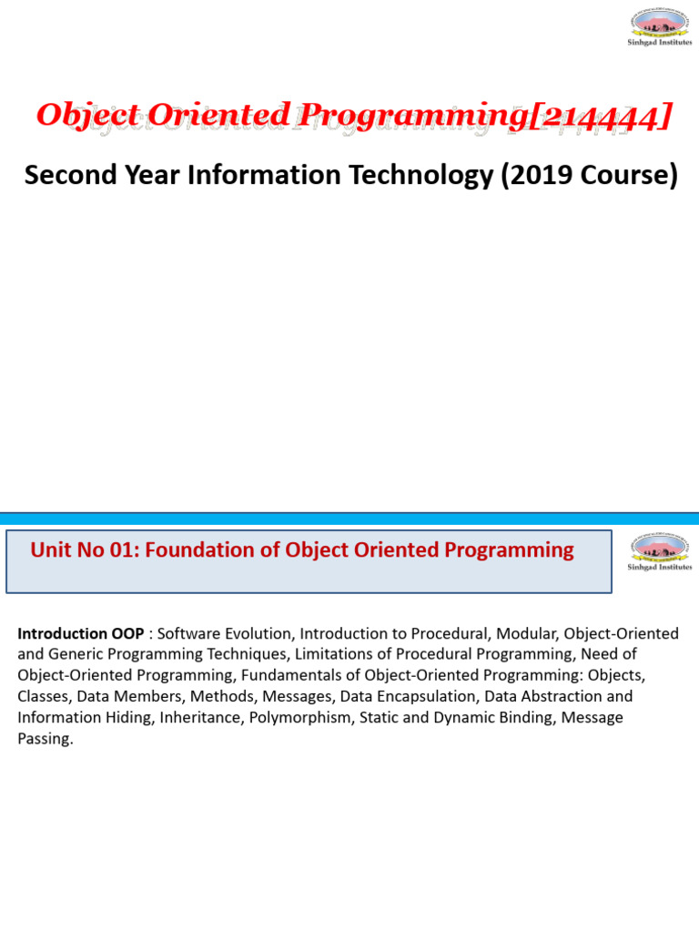 Final - SEIT - UNIT 1 - OOP | PDF | Object Oriented Programming | Class (Computer Programming)