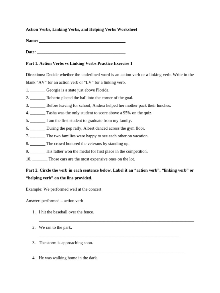 Types of Verbs Worksheet | PDF | Self-Improvement