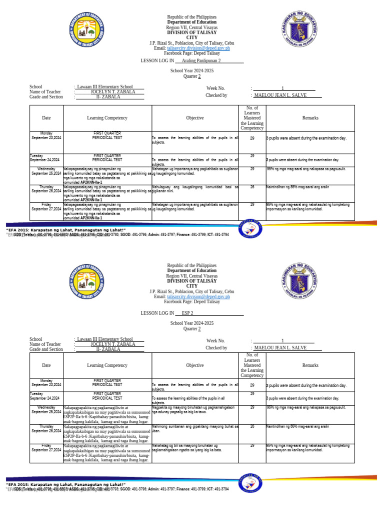 Lesson Log Q2 W1 | PDF | Learning