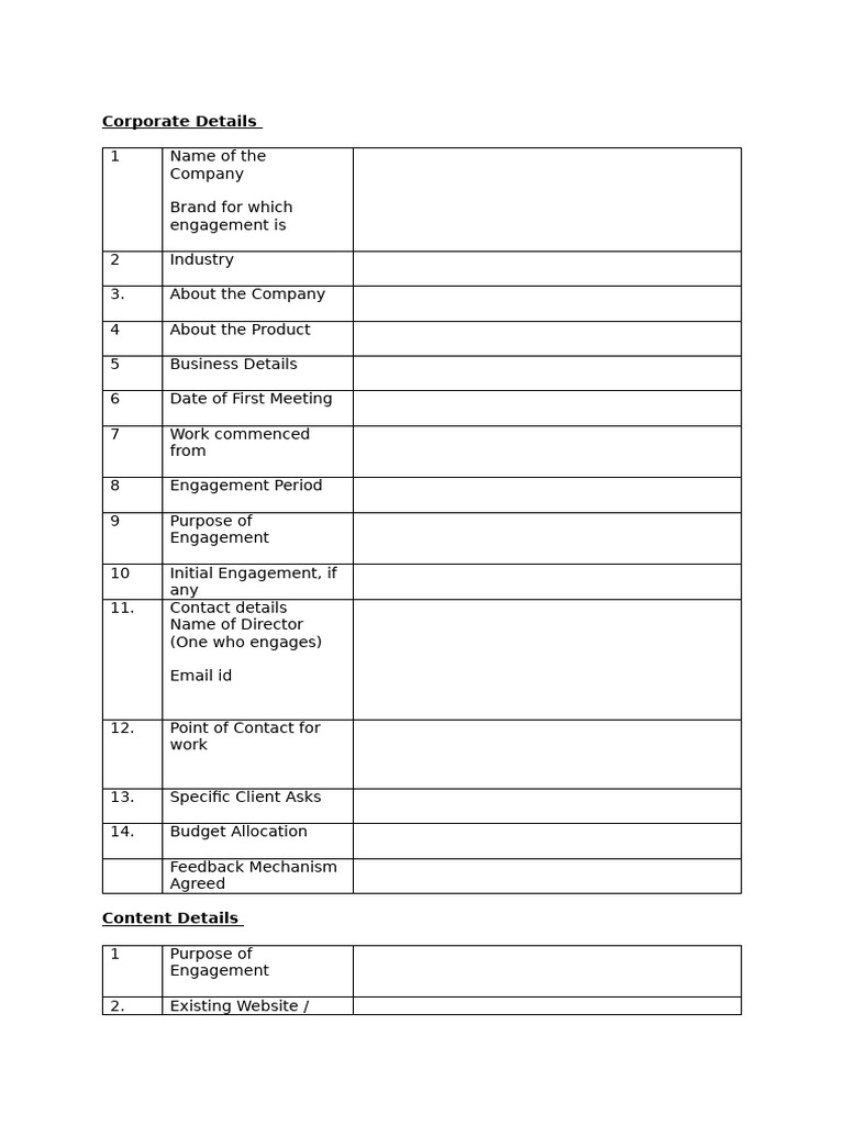 Corporate Details Tremplate | PDF