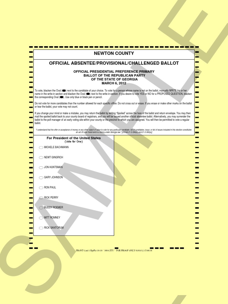 Georgia 2012 Republican Primary Ballot | PDF
