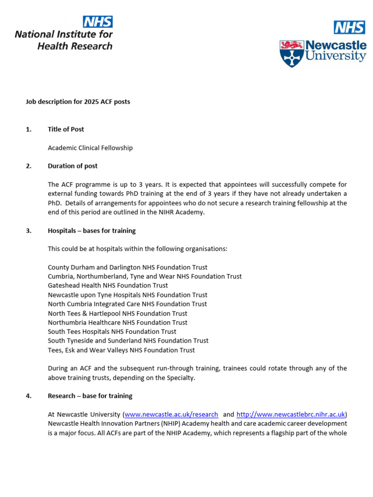 ACF Job Description 2025 NCL | PDF | National Health Service | Health Care