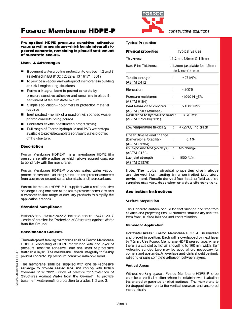 HDPE Waterproofing Membrane Guide | PDF | Concrete | Industrial Processes